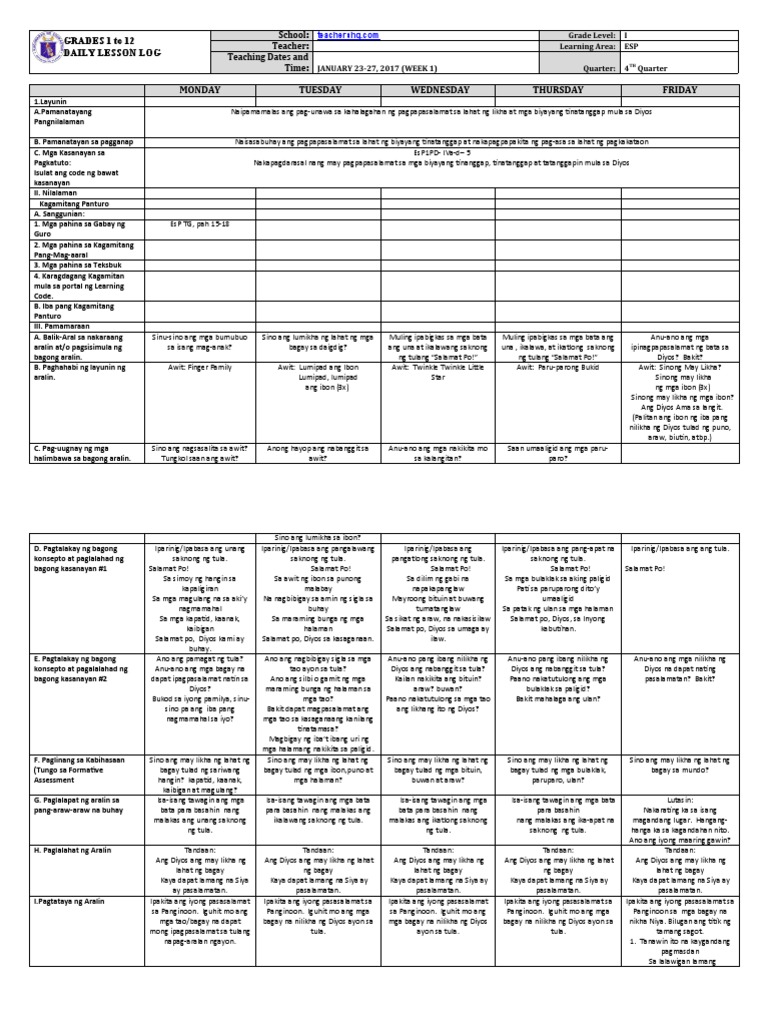 Grade 1 DLL ESP Q4 Week 1 | PDF