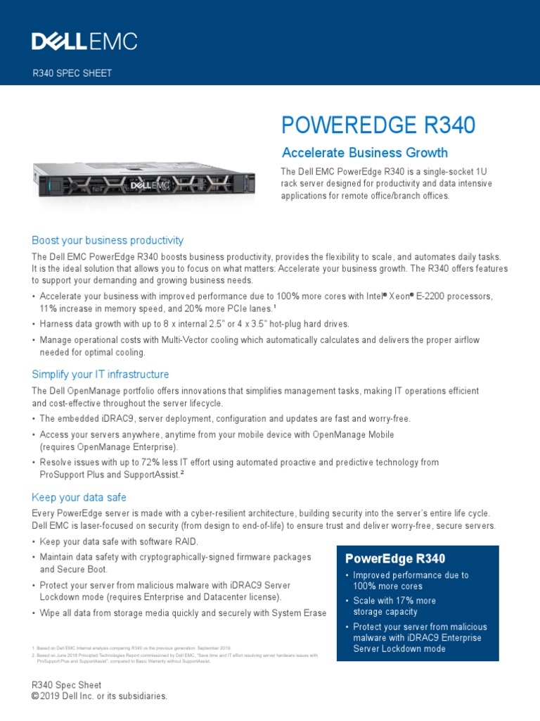 Poweredge r340 Spec Sheet | PDF | Dell | Server (Computing)