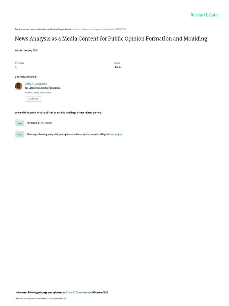 News Analysis As A Media Content For Public Opinion Formation and ...