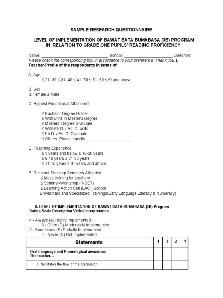 Reading Proficiency Survey for Grade One | PDF | Reading Comprehension ...