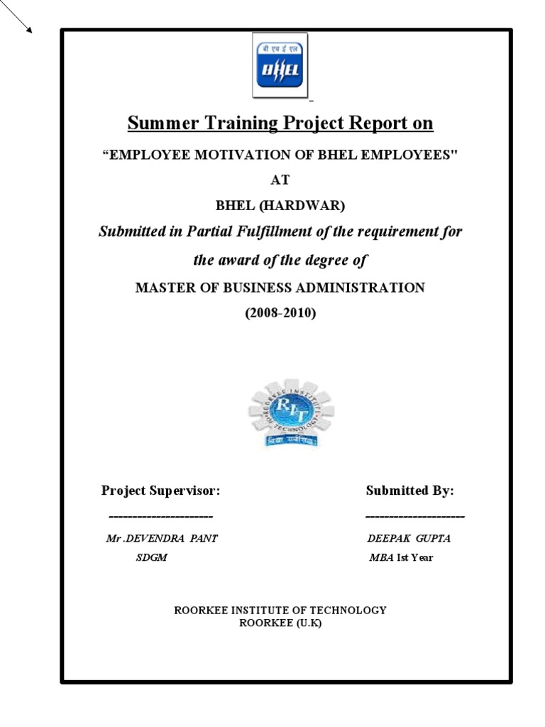 Summer Training Project Report On EMPLOYEE MOTIVATION OF BHEL EMPLOYEES ...