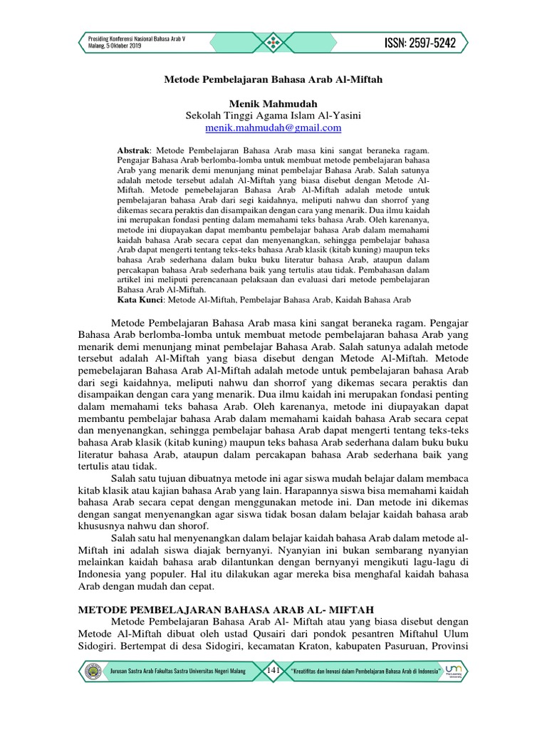 Metode Al-Miftah untuk Belajar Arab | PDF | Seni & Disiplin Bahasa | Kajian Bahasa Asing