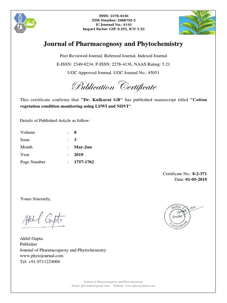 Cotton Vegetation Condition Monitoring Using LSWI and NDVI | PDF | Infrared