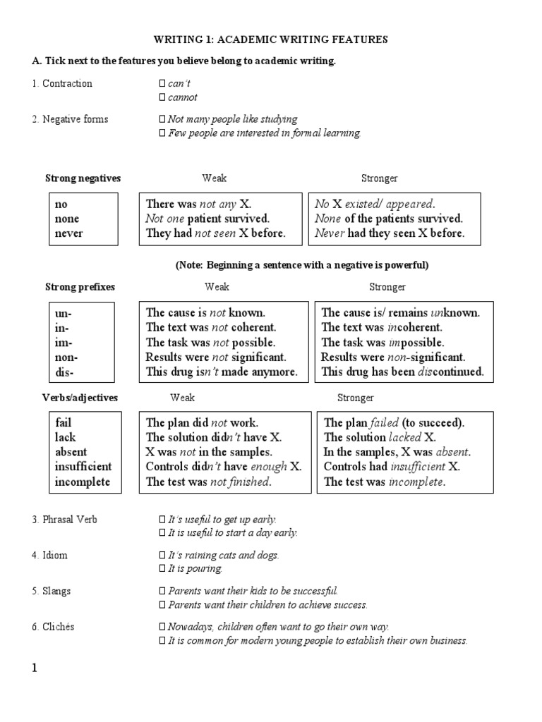 Academic Writing - Handout | PDF | Sentence (Linguistics) | Verb