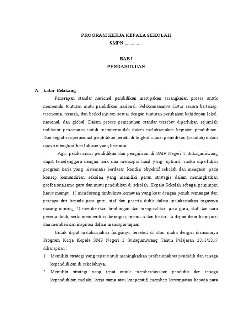 Program Kerja Kepala Sekolah SMP 2020 | PDF
