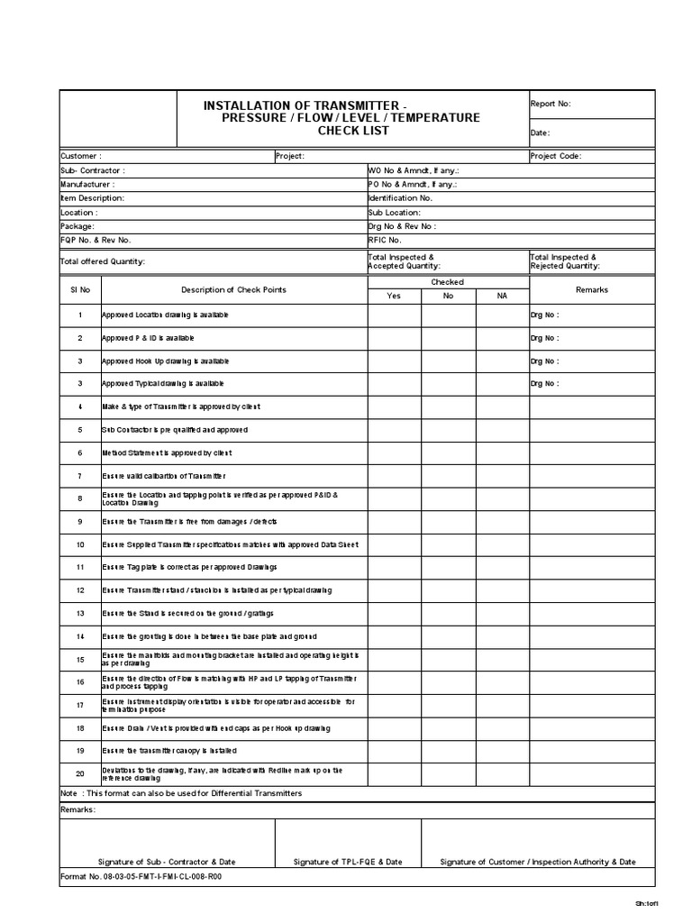 Installation of Instrument Switches (Pressure - Flow - Temperature ...