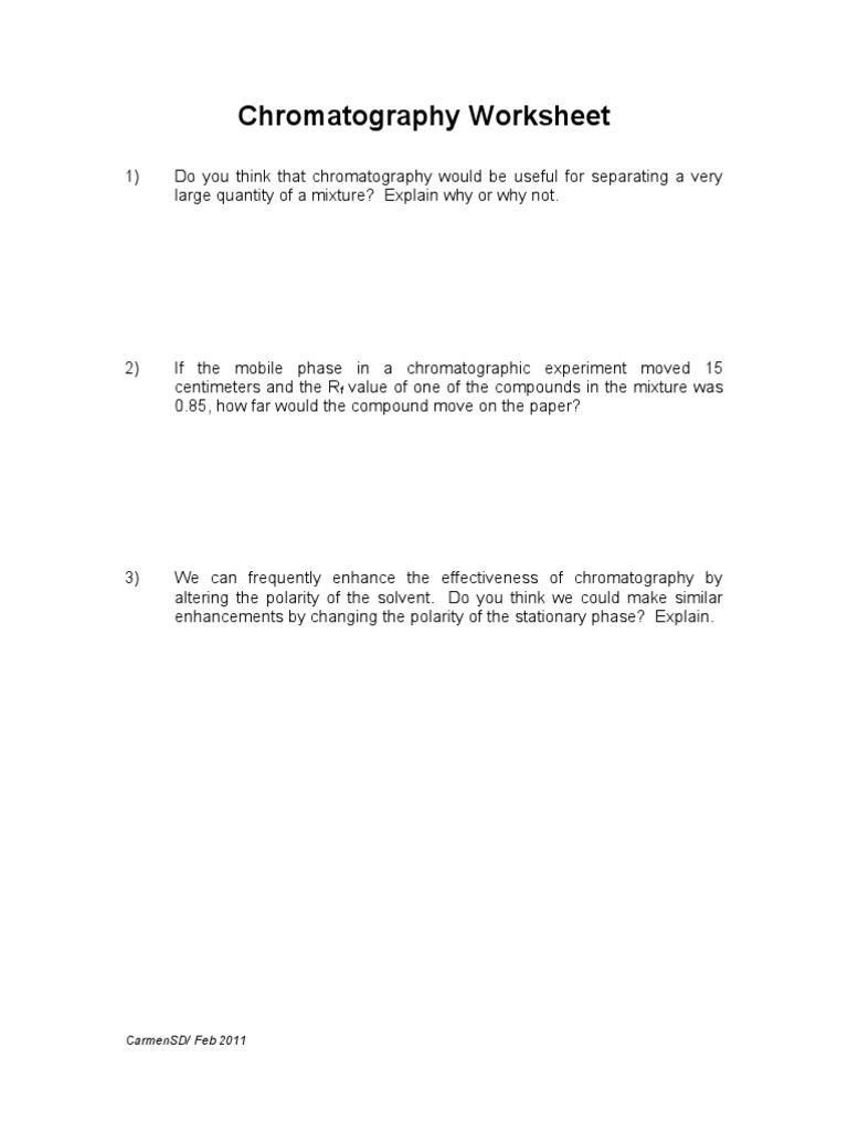 Chromatography Worksheet