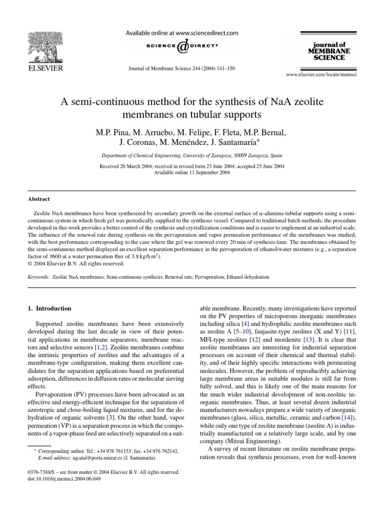 A Semi-Continuous Method For The Synthesis of Naa Zeolite Membranes On ...