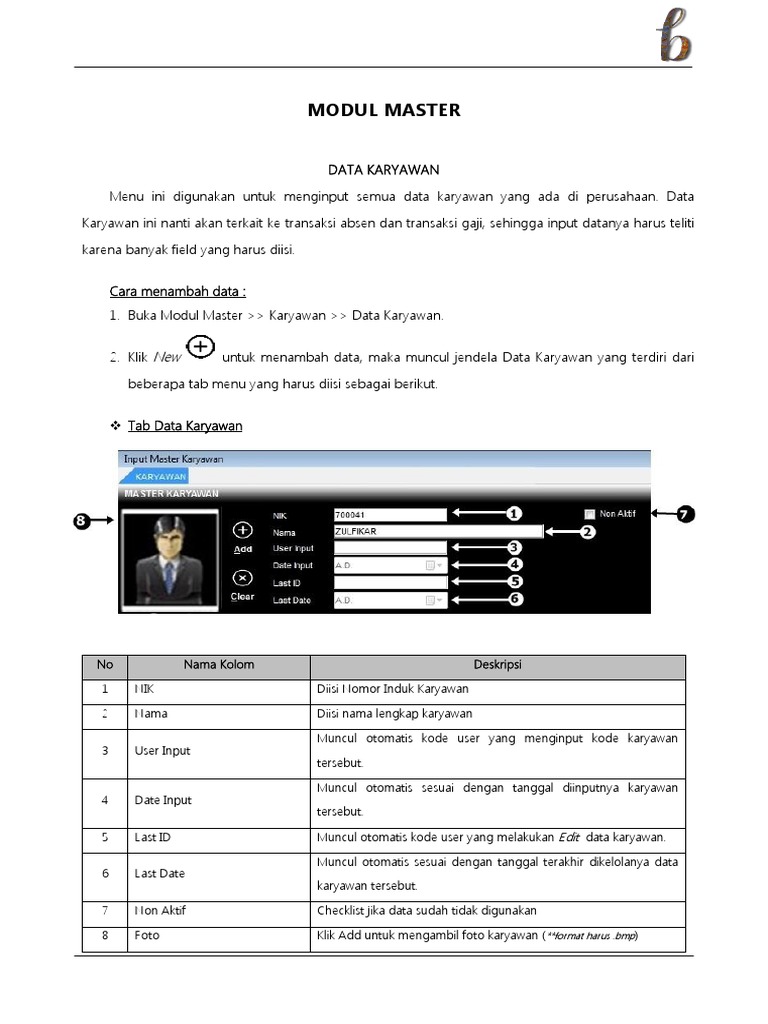 MODUL MASTER DATA KARYAWAN. Menu Ini Digunakan Untuk Menginput Semua ...