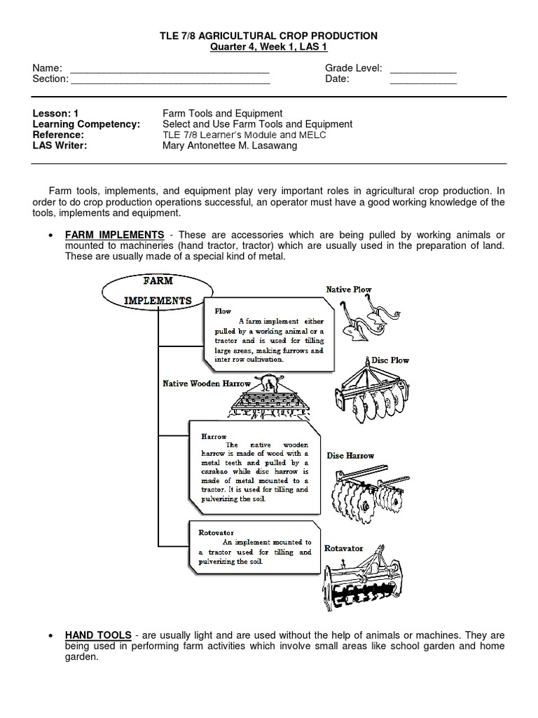Tle 7/8 Agricultural Crop Production Quarter 4, Week 1, LAS 1 | PDF ...