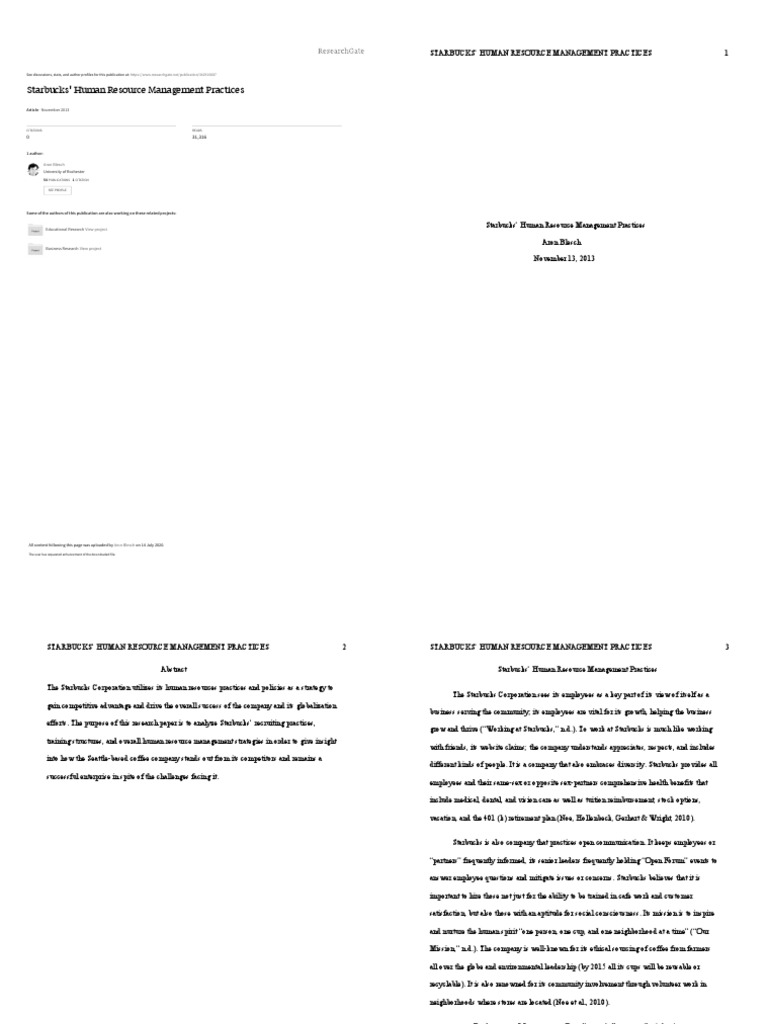 Starbucks' Human Resource Management Practices 1 | PDF | Starbucks ...