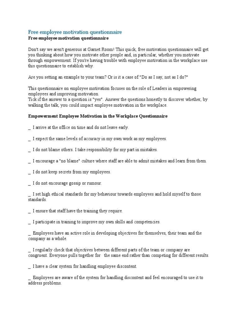 Free Employee Motivation Questionnaire | PDF | Motivation | Motivational