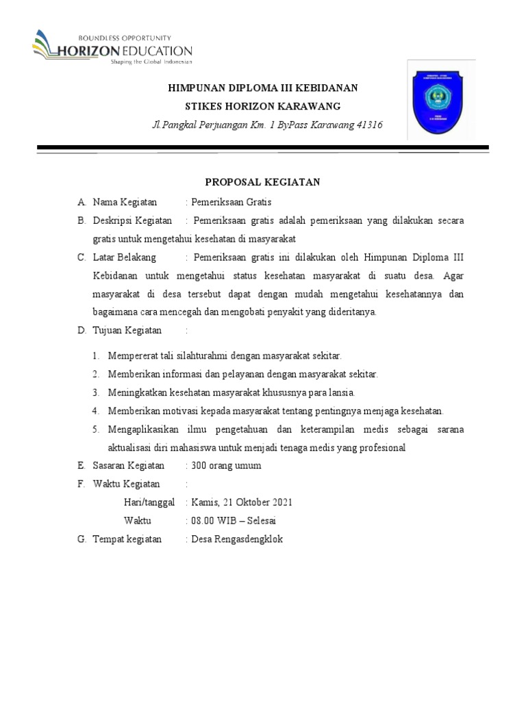 Proposal Pemeriksaan Gratis (HIMA-DTKB) 2 | PDF