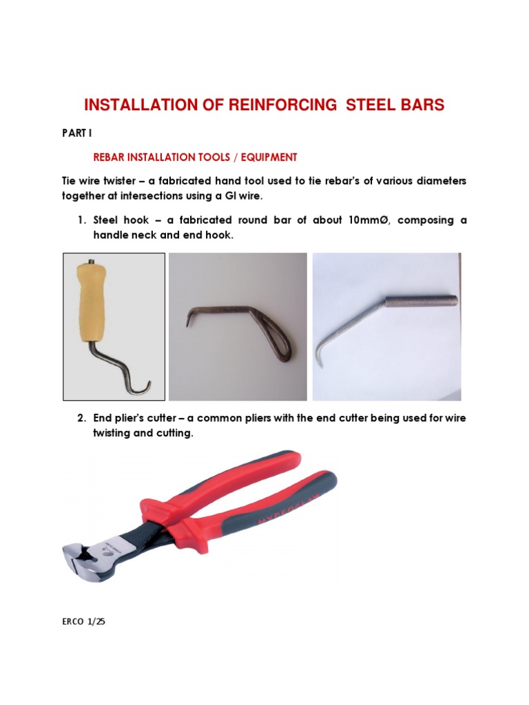 Installation of Reinforcing Steel Bars: Rebar Installation Tools ...