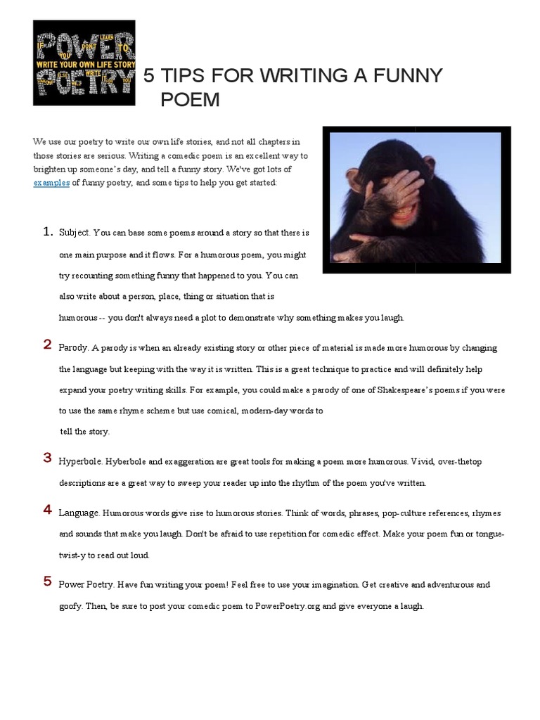 5 Tips For Writing A Funny Poem - Power Poetry | PDF