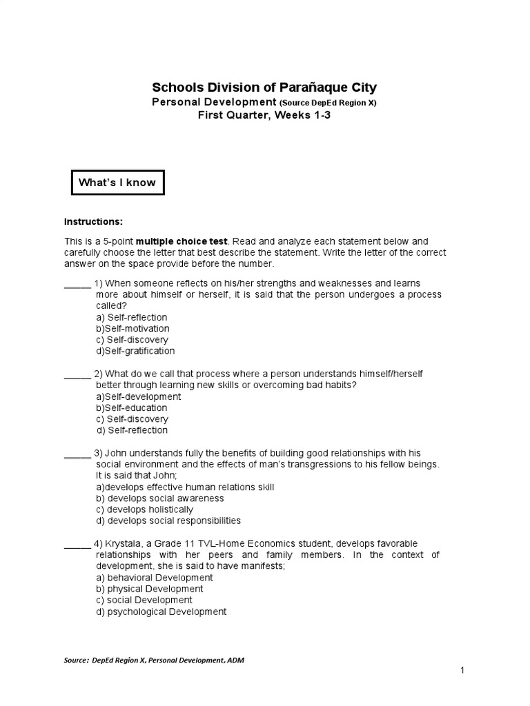 Perdev G11 Q1 WK1-3 | PDF | Adolescence | Friendship