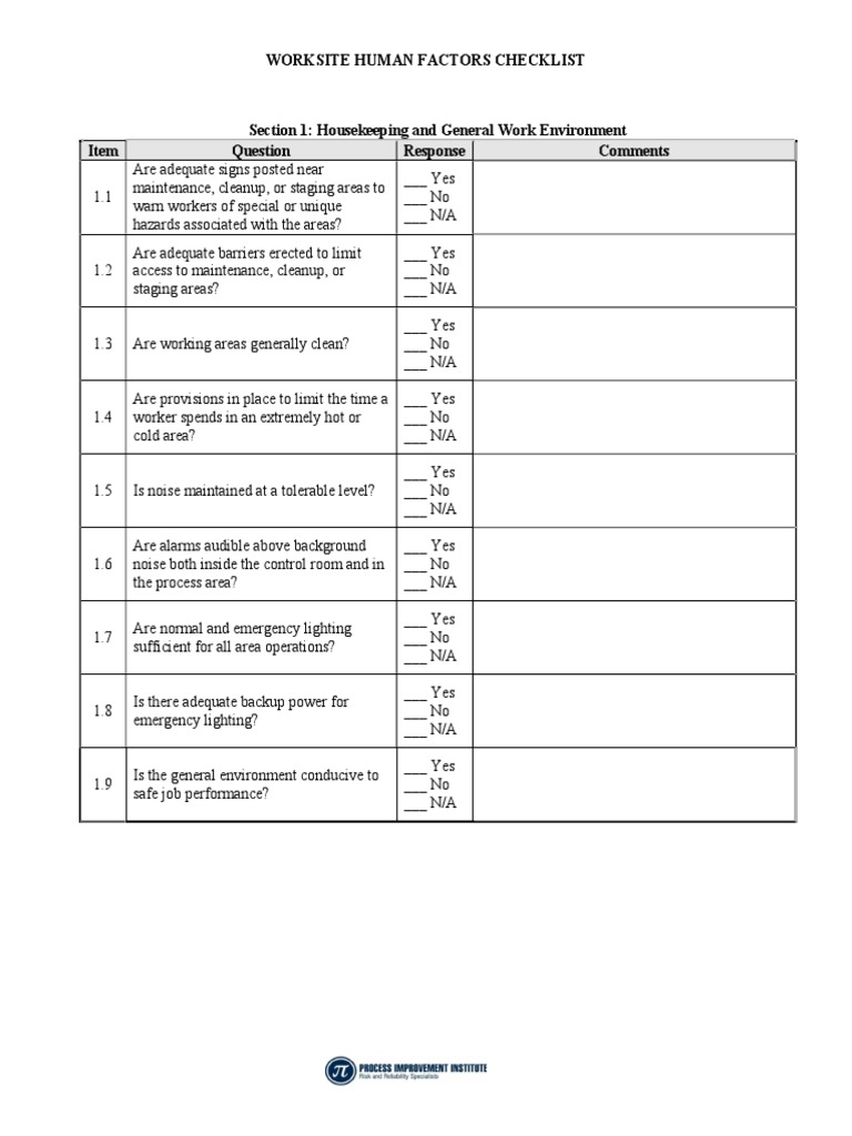Chapter 5 - Worksite Human Factors Checklist - WCR | PDF | Emergency ...