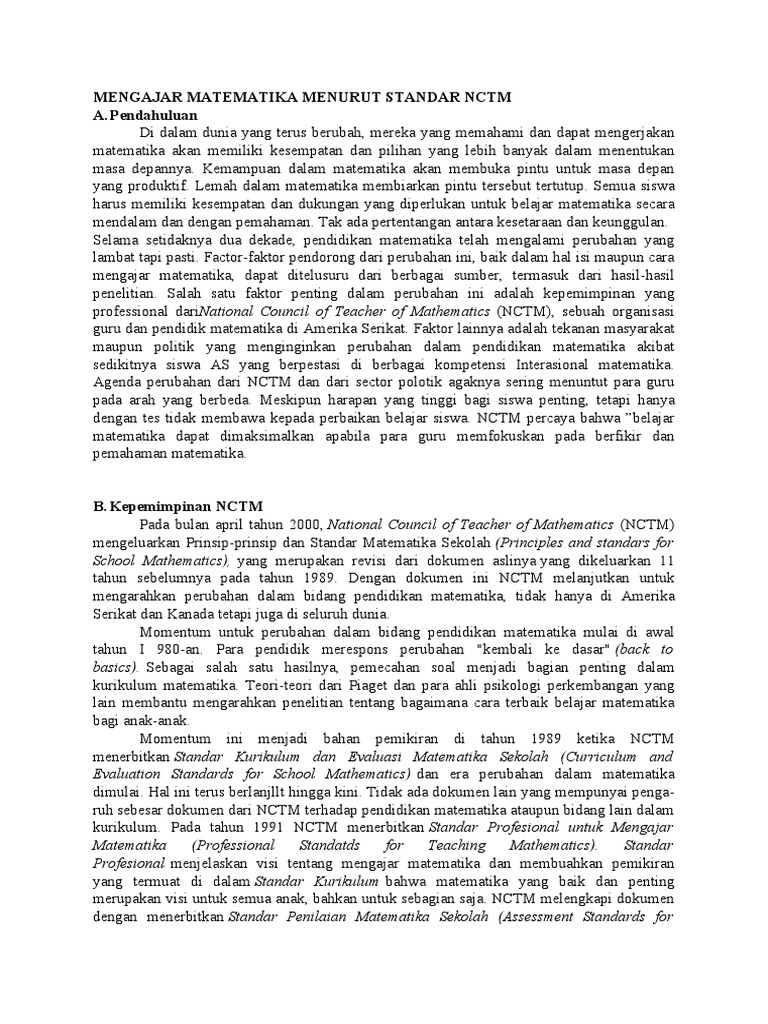 Mengajar Matematika Menurut Standar NCTM | PDF | Karier & Perkembangan