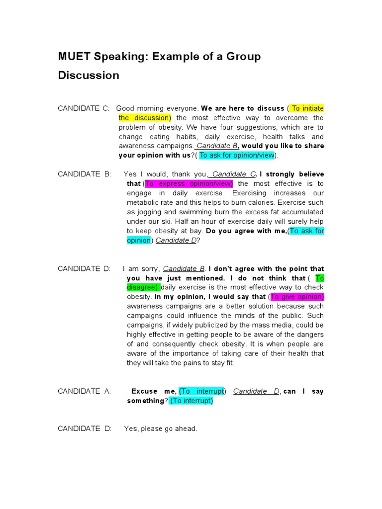 Example MUET Speaking | PDF | Obesity | Foods