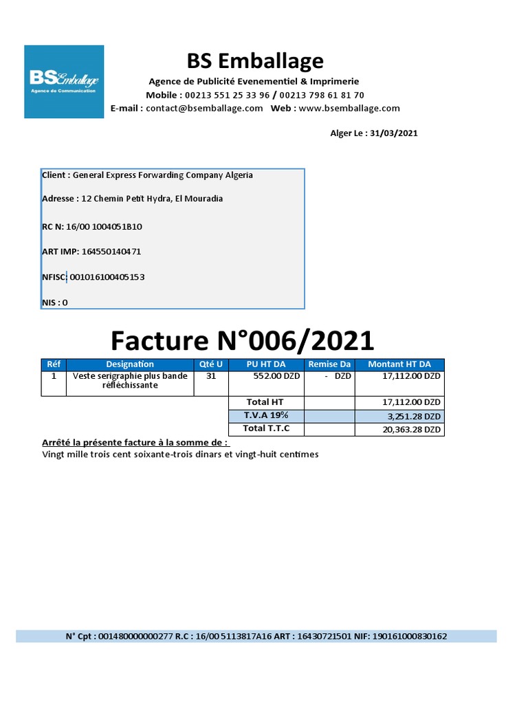 Facture #006 Gefco 14032021 | PDF