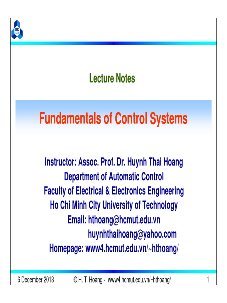 Fundamentals of Control Systems Fundamentals of Control Systems | PDF ...