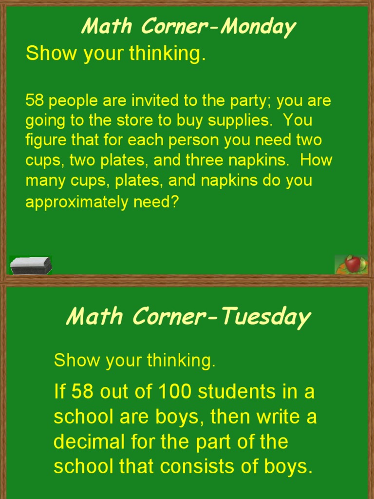 Show Your Thinking.: Math Corner-Monday | PDF | Home & Garden
