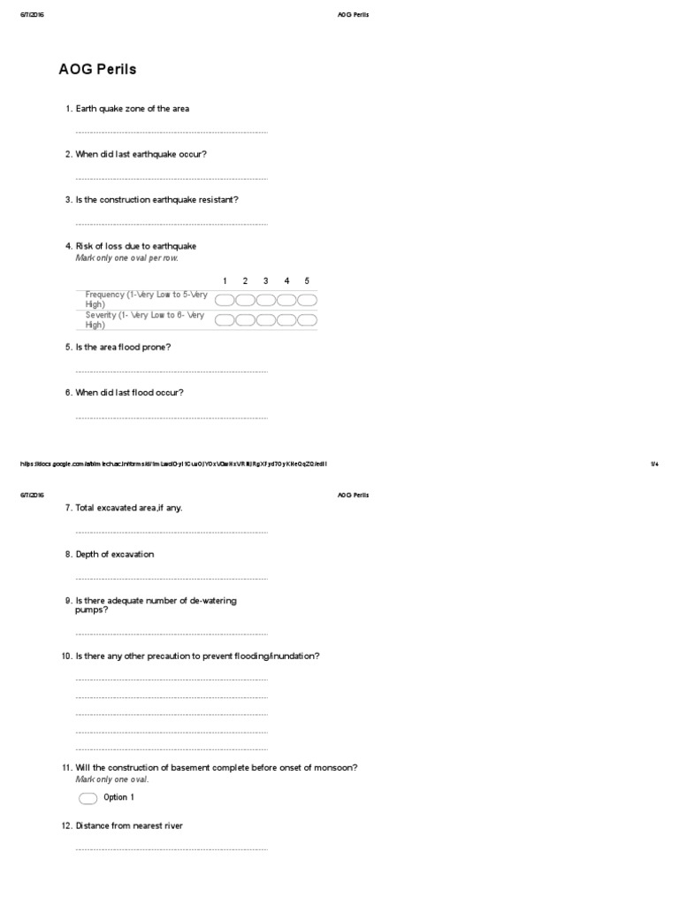 AOG Perils - Google Forms | PDF | Flood | Earthquakes