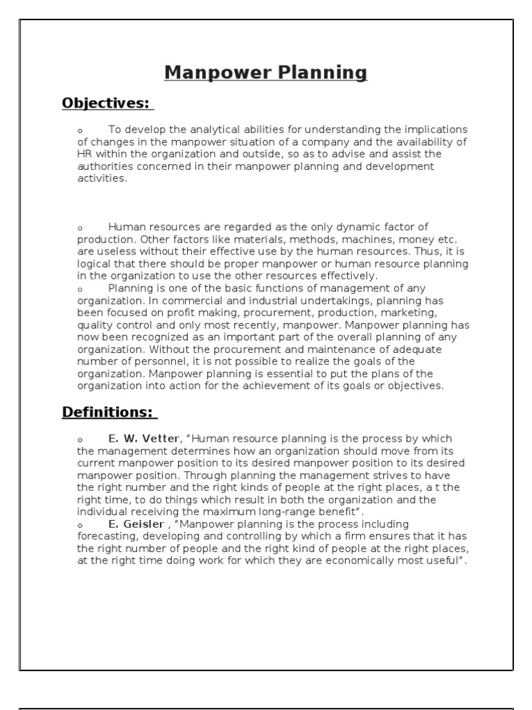 A Comprehensive Overview of Manpower Planning: Objectives, Definitions ...