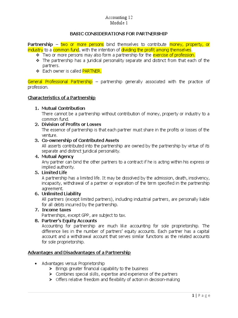 Basic Considerations For Partnership | PDF | Partnership | Limited ...