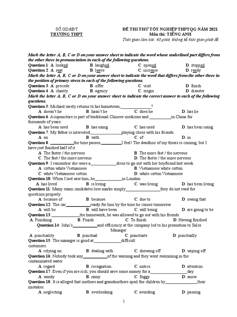 High School English Exam Prep | PDF | Water | Volunteering