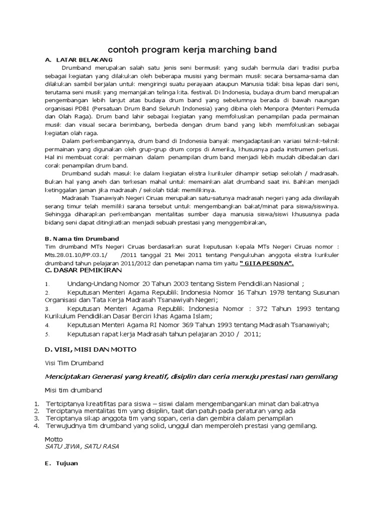 Contoh Program Kerja Marching Band | PDF