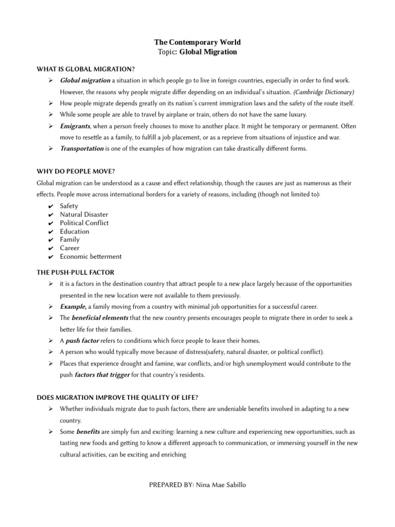 Topic: Global Migration: The Contemporary World | PDF | Human Migration