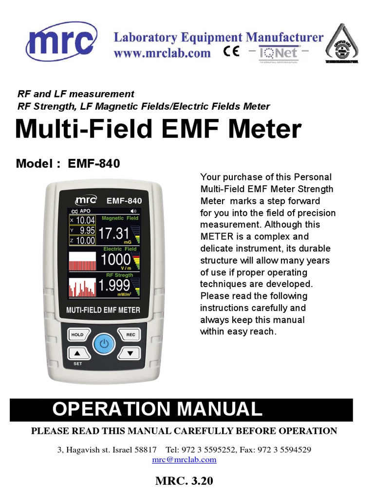 Multi-Field EMF Meter: Operation Manual | PDF | Electromagnetic Field ...