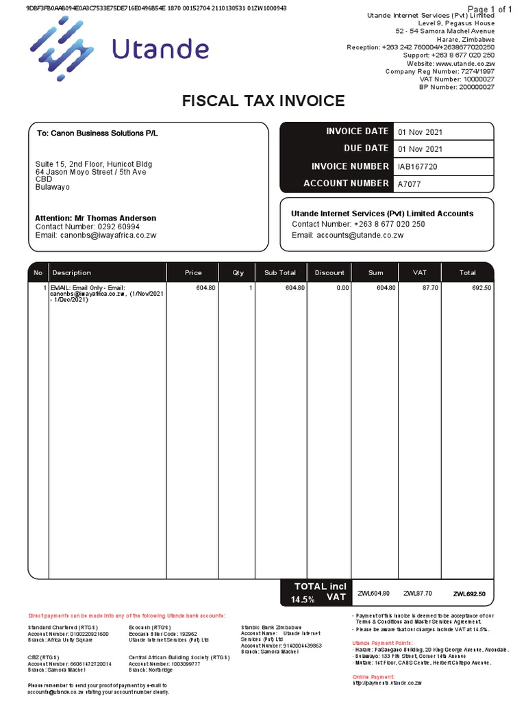 Fiscal Tax Invoice: Invoice Date Due Date Invoice Number Account Number ...