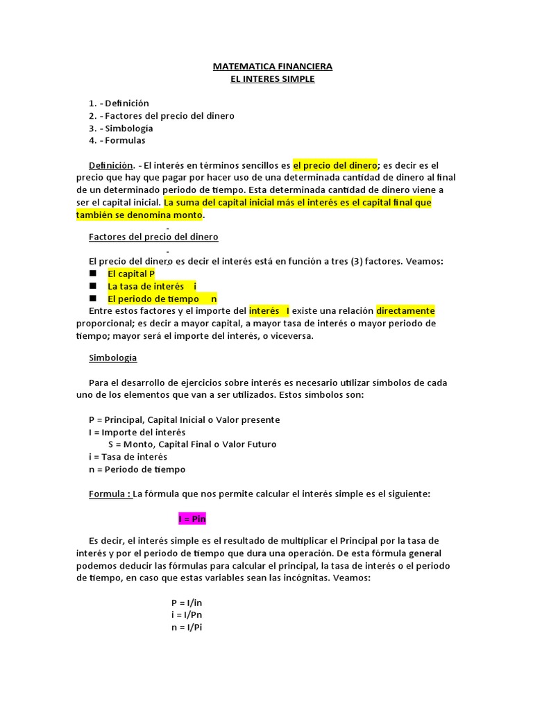 Interés Simple: Definición y Cálculos | PDF | Interés | Capital (economía)