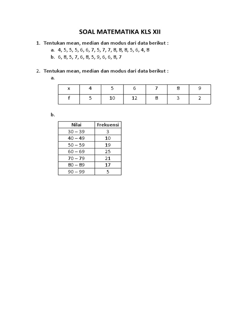 Latihan Soal Mean, Median, Modus | PDF