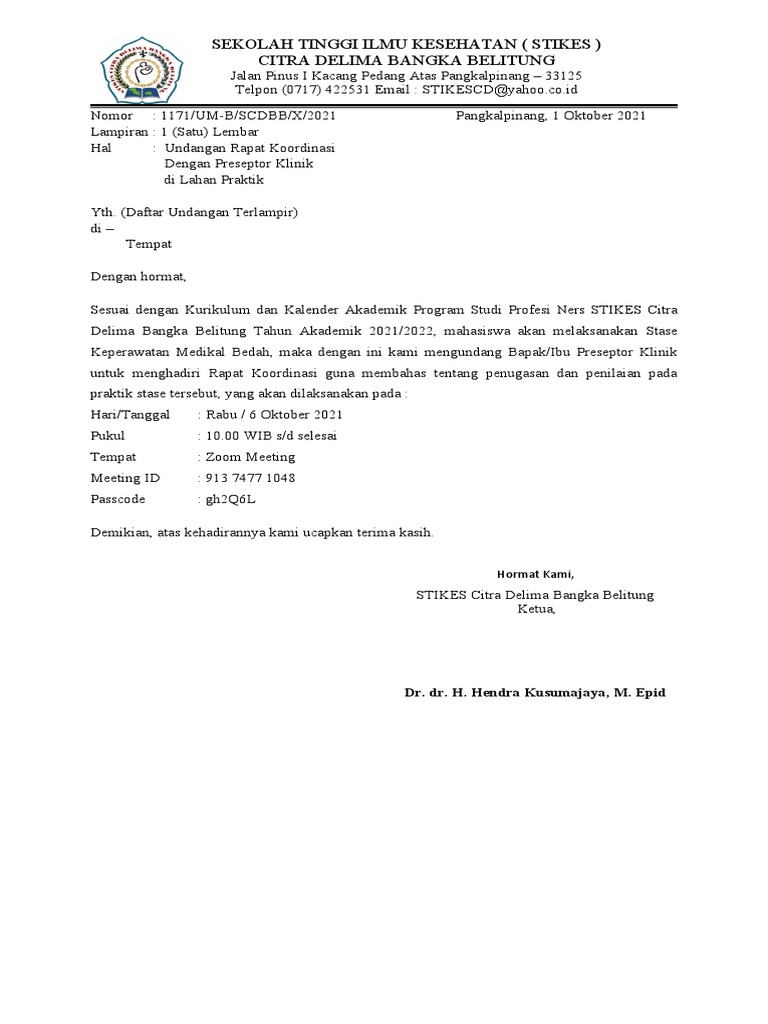 Surat Undangan RAKOR KMB 2021 | PDF