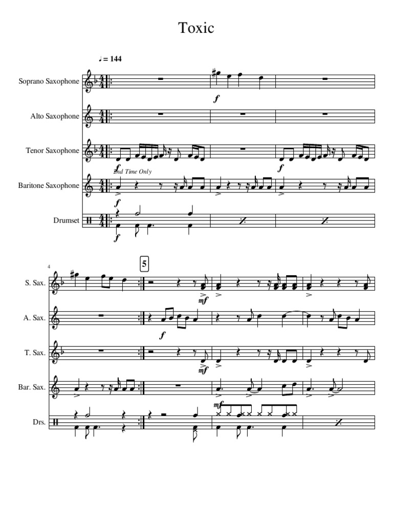 Toxic Sax Quartet-Partitura y Partes | PDF | Jazz | Reed Aerophones