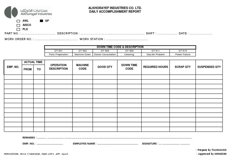 Daily Report Form PDF