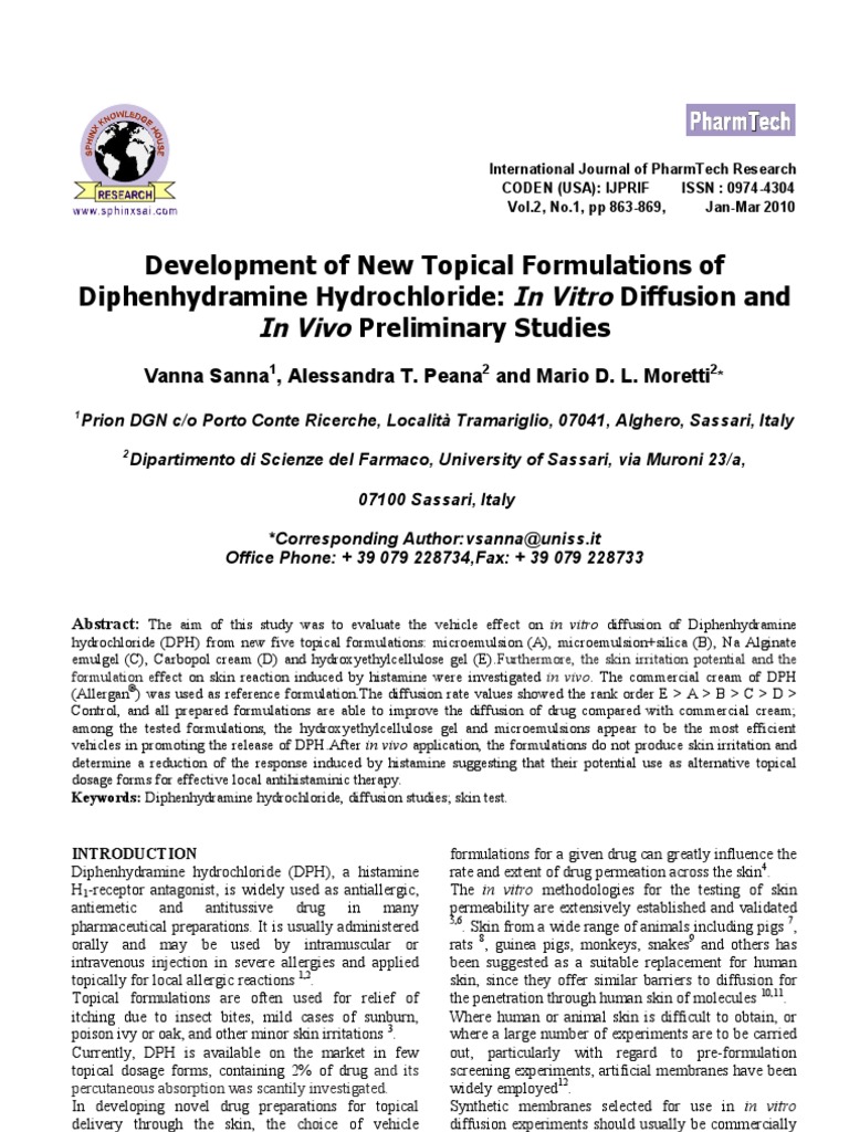 Development of New Topical Formulations of Diphenhydramine ...