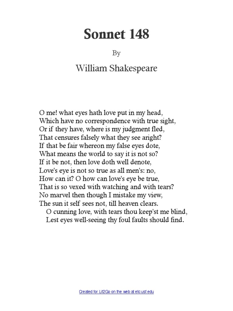 The Sonnets 148 Sonnet 148 Pdf