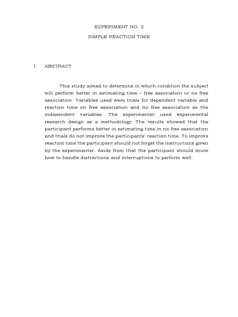 Simple Reaction Time | PDF | Mental Chronometry | Experiment