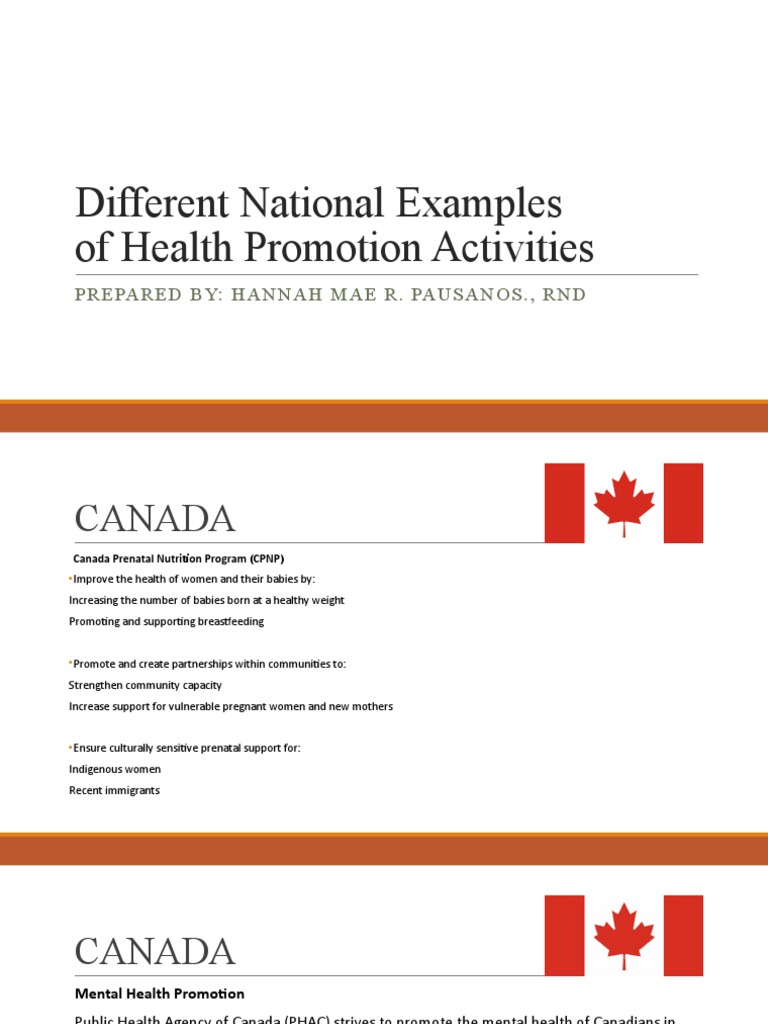 Different National Examples of Health Promotion Activities: Prepared By ...