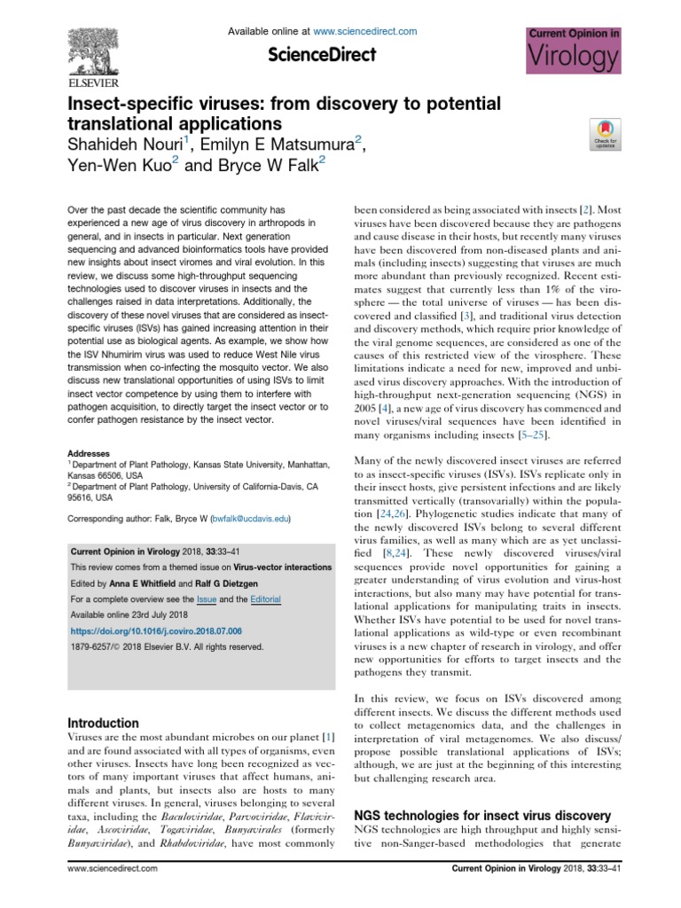 Insect-Specific Viruses: From Discovery To Potential Translational ...