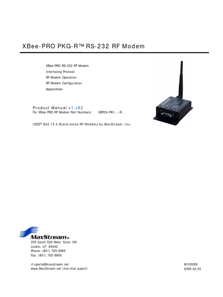 Xbee-Pro PKG-R™ Rs-232 RF Modem: Product Manual | PDF | Computing | Computer Science
