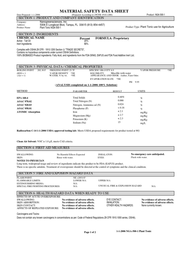 MSDS For Agriculture | PDF | Volatile Organic Compound | Occupational ...