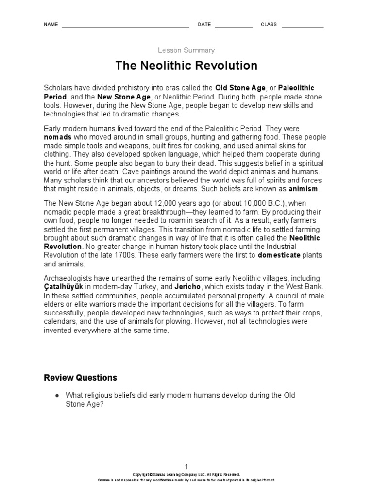 The Neolithic Revolution: Lesson Summary | PDF | Neolithic | Stone Age