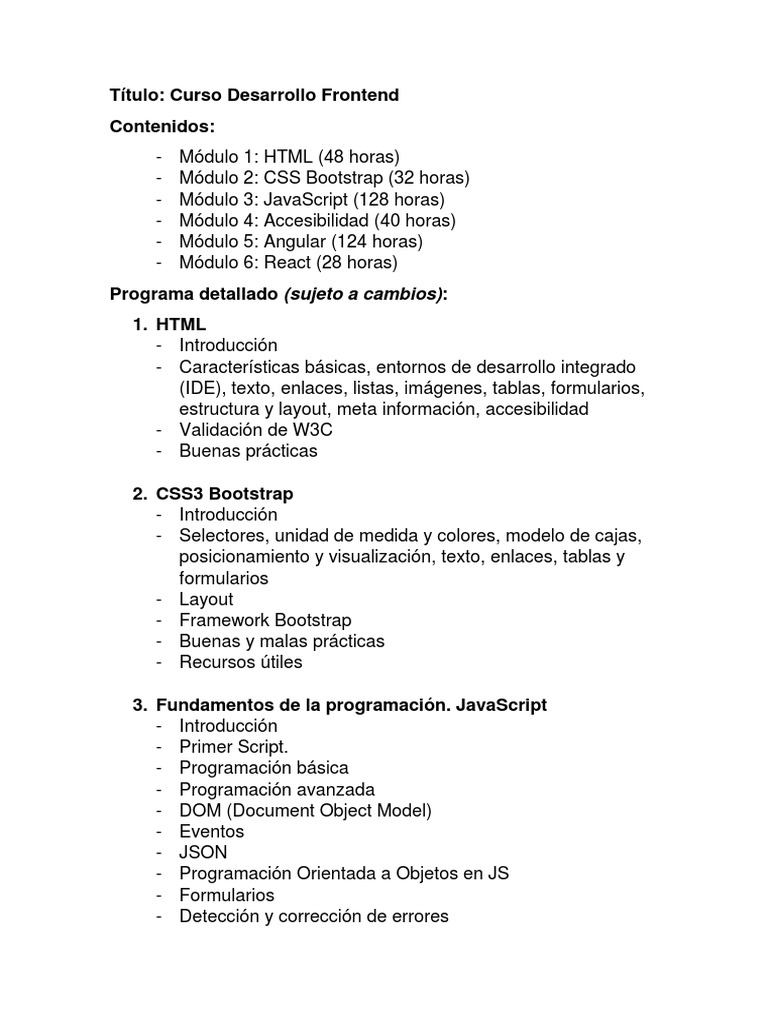Programa Formativo Curso Frontend | PDF
