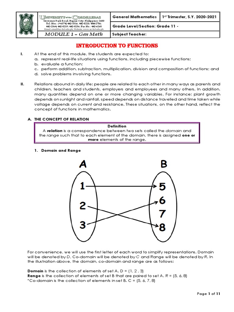 Introduction To Functions: MODULE 1 - Gen Math | PDF | Function (Mathematics) | Mathematical ...