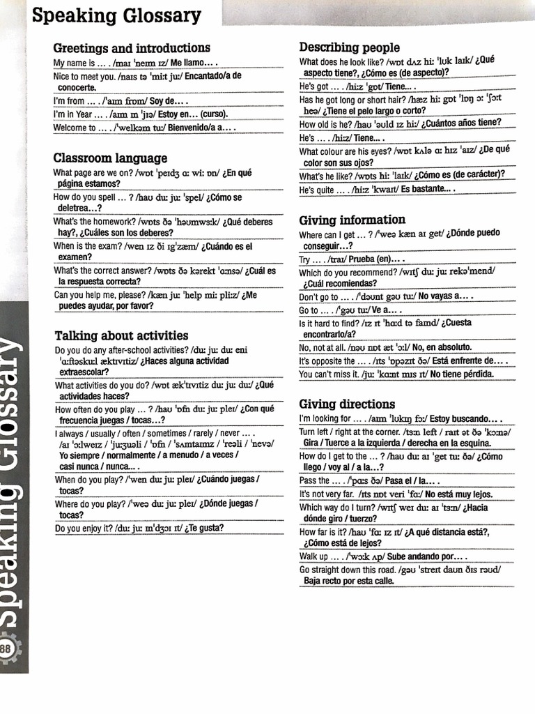 Think Ahead 1 Speaking Glossary | PDF | Arte